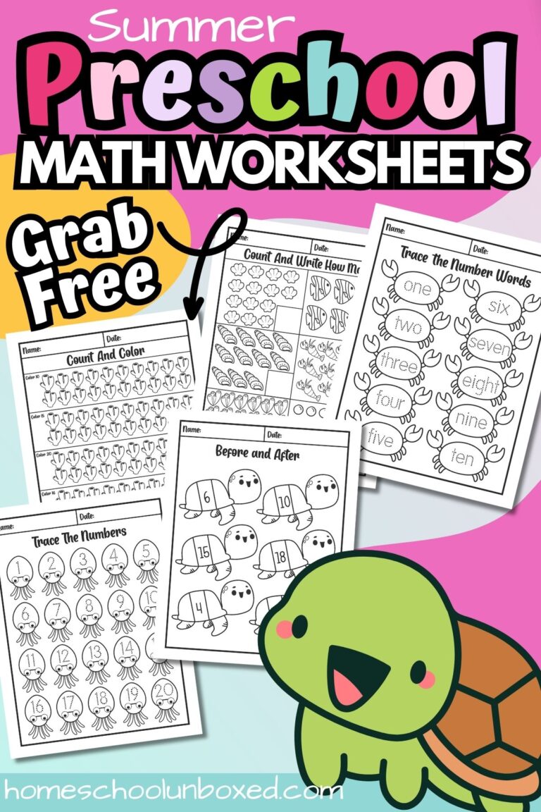 Summer Preschool Math Worksheets (Free Printables)