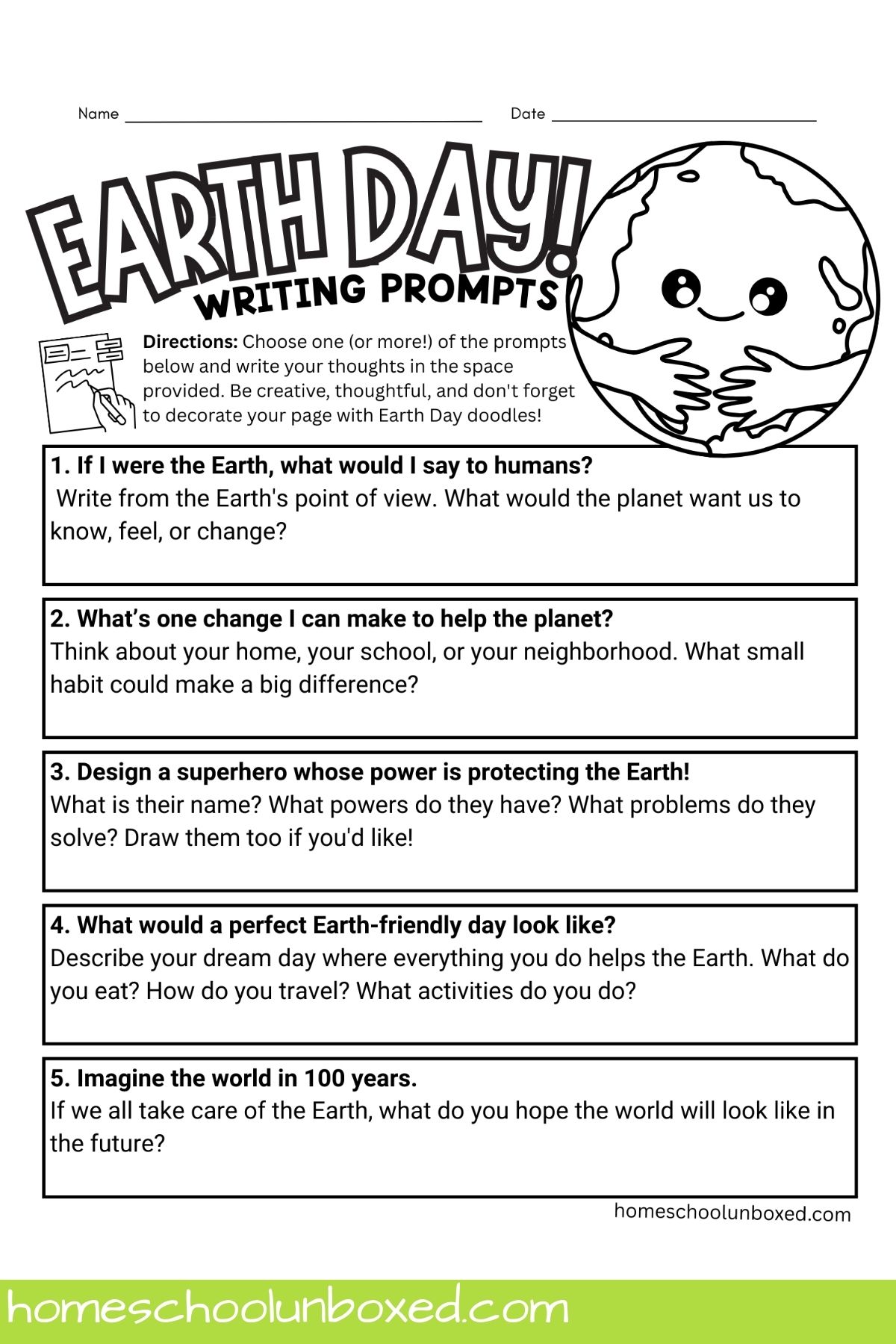 Earth Day Writing Prompt Worksheets (Free printables)
