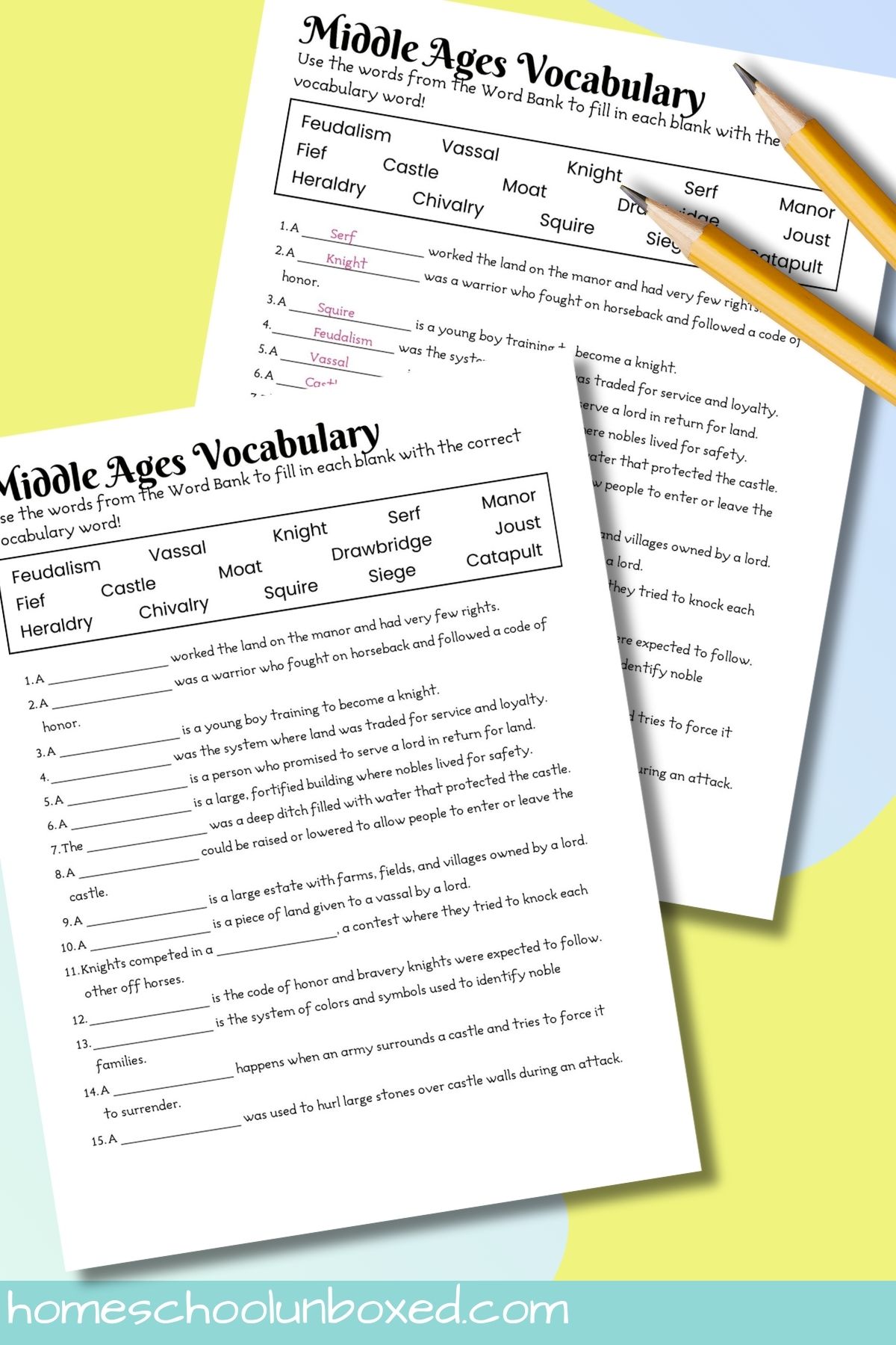 Middle Ages Vocabulary Worksheets