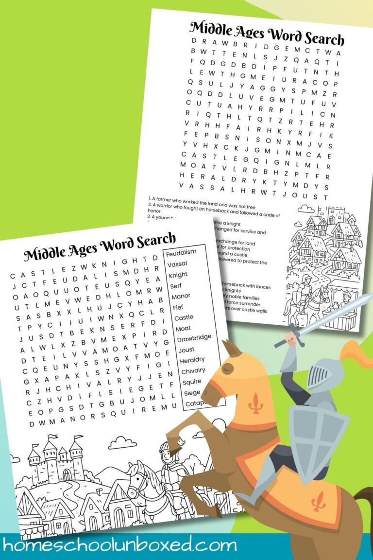 Middle Ages Word Search (Free Printables + Answer Keys)