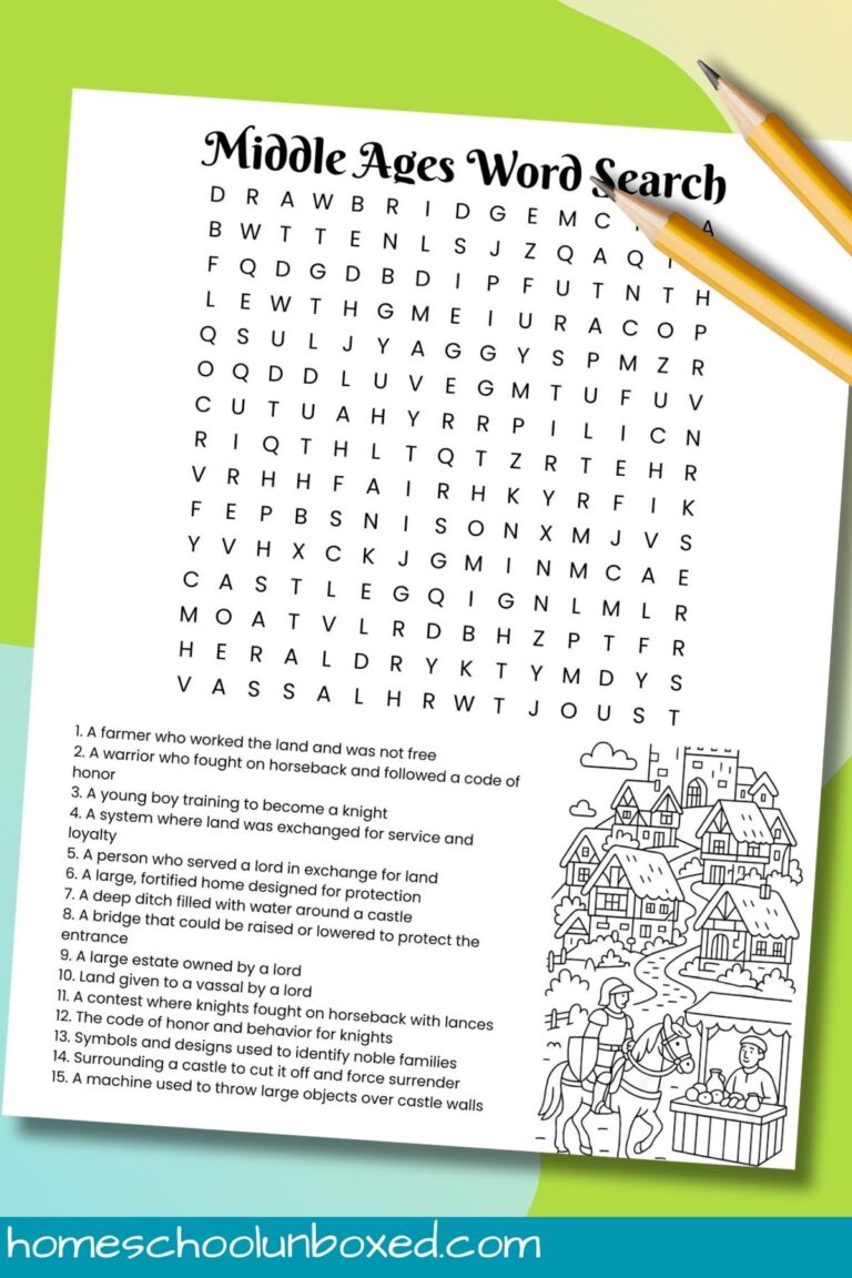 Middle Ages Word Search (Free Printables + Answer Keys)