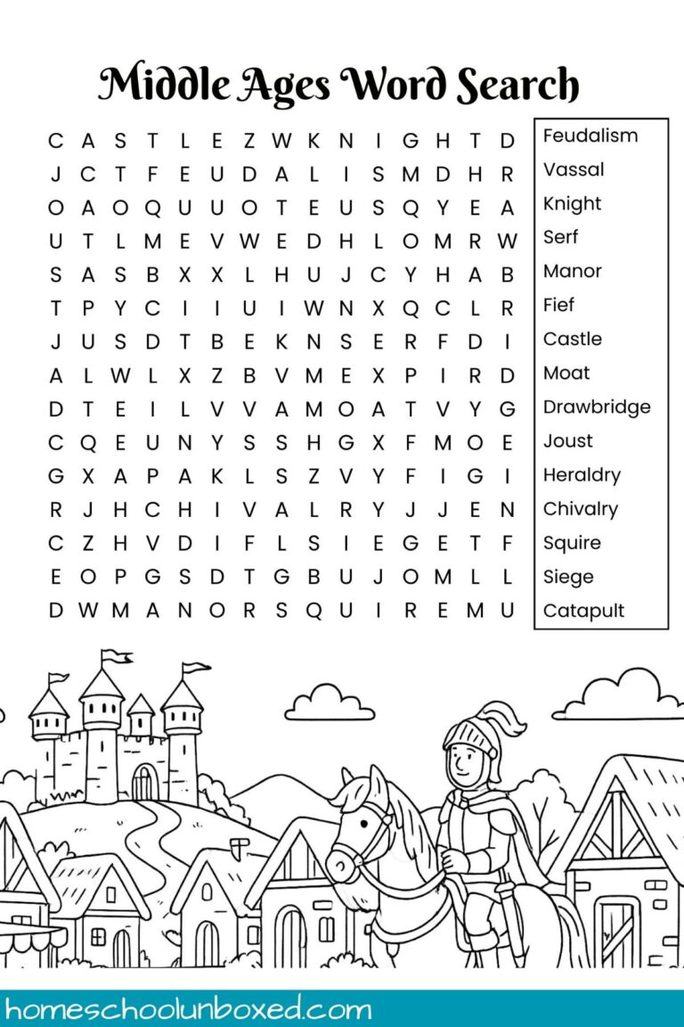 Middle Ages Word Search (Free Printables + Answer Keys)