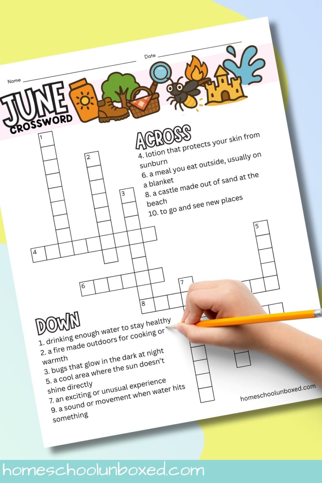 June Crossword Puzzle (Free Printable Worksheets)