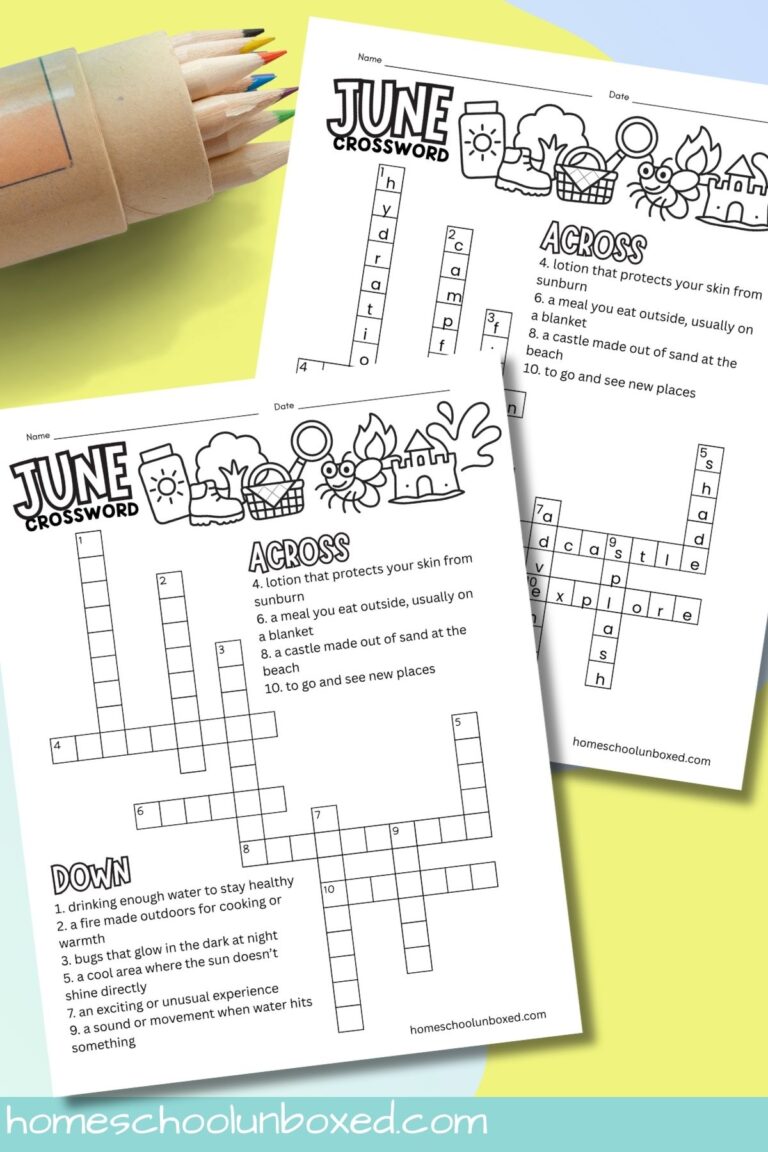 June Crossword Puzzle (Free Printable Worksheets)