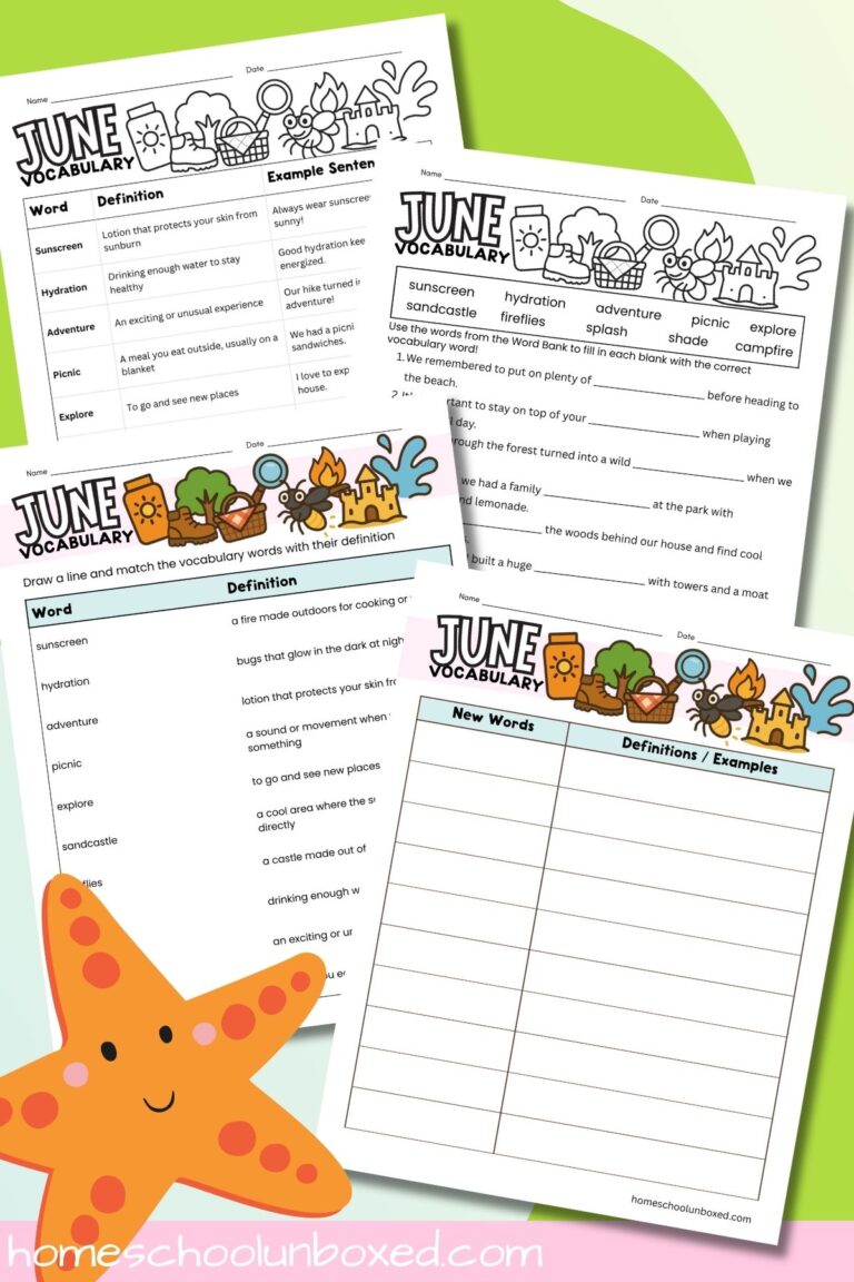 June Vocabulary Worksheets