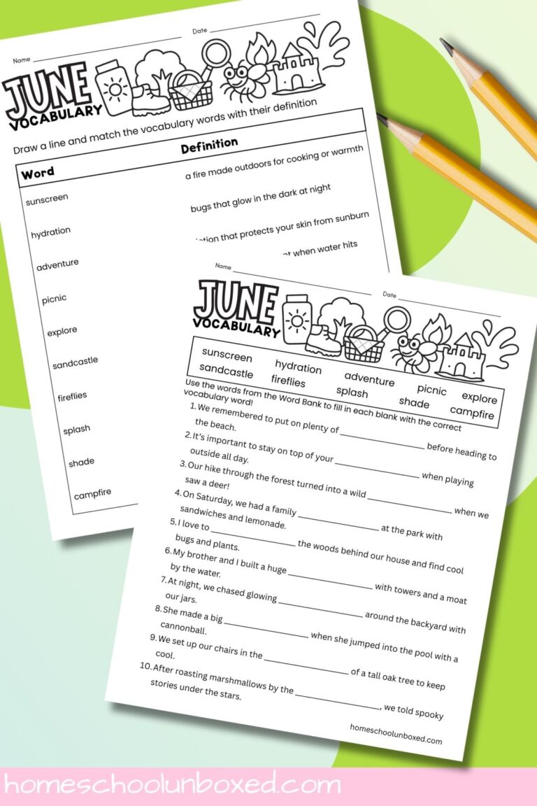 June Vocabulary Worksheets