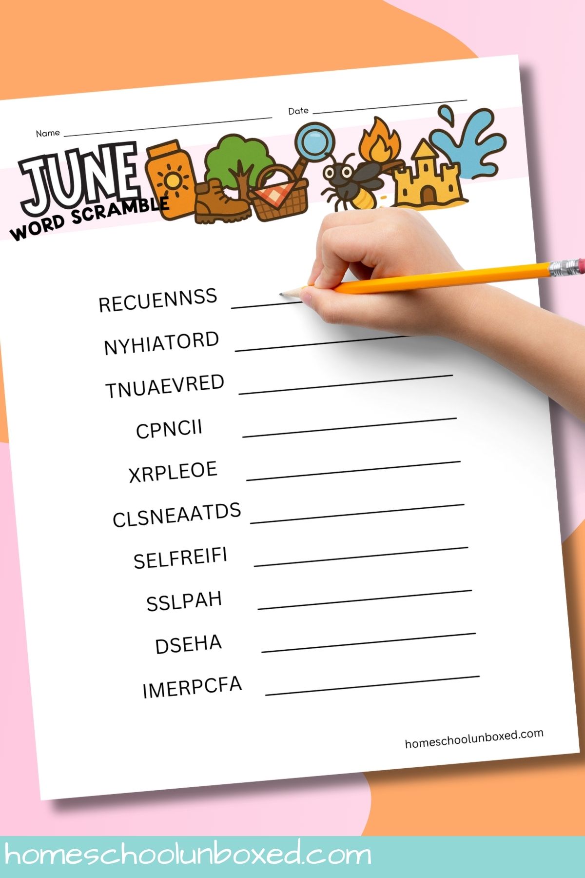 June Word Scramble (Free Printable Worksheets)