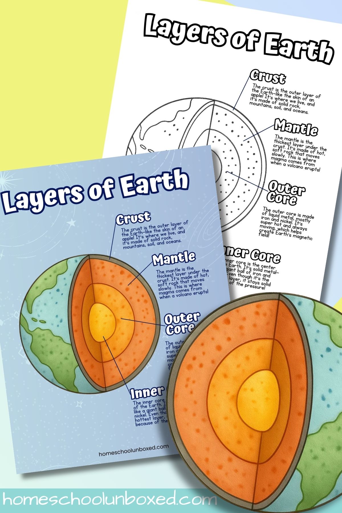Layers of Earth Diagram for Kids (Free Printable)
