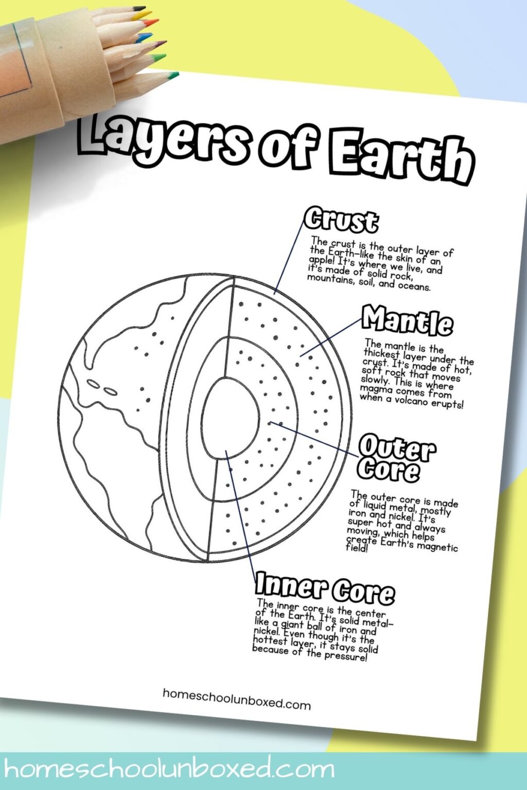 Layers of Earth Diagram for Kids (Free Printable)
