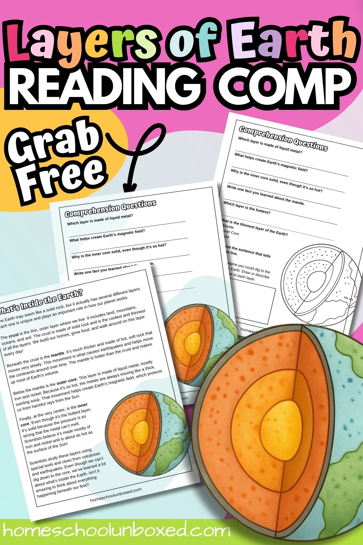 Free Layers of Earth Reading Comprehension Worksheet