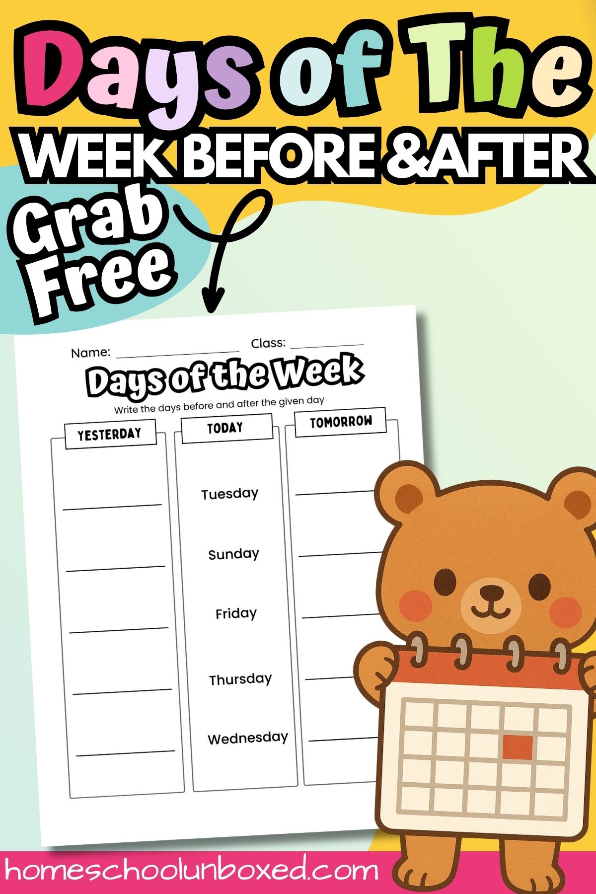 Days of the Week Before and After Worksheet (Free Sequencing Printable)