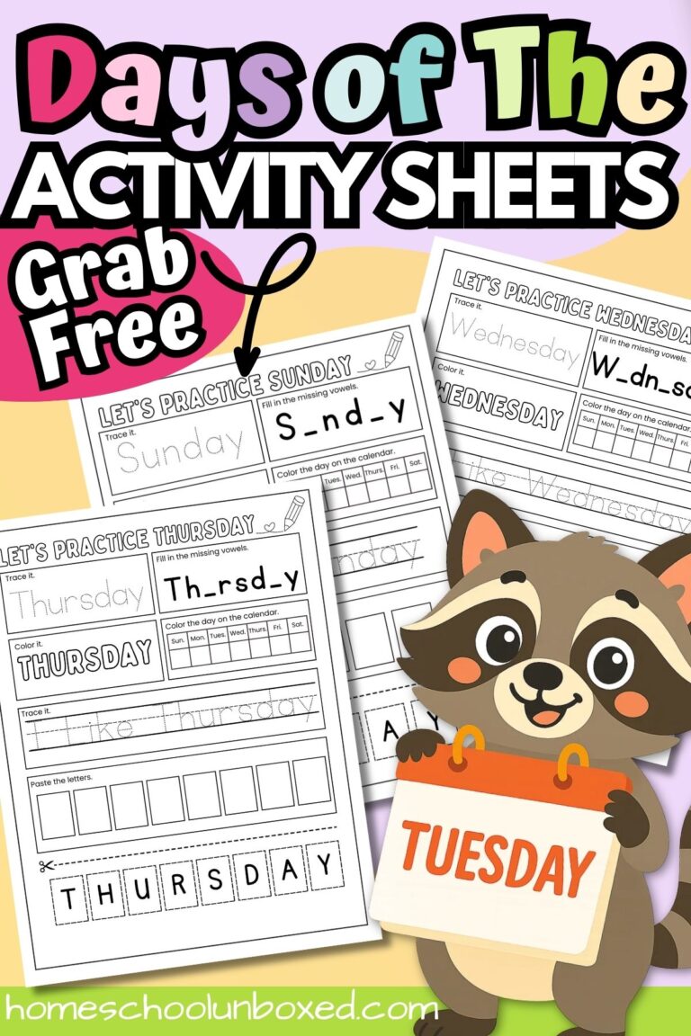 Days of the Week Activity Sheets (Free Printables)