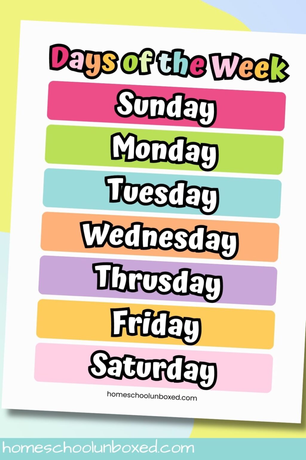 Days of the Week Chart (Free Printables)