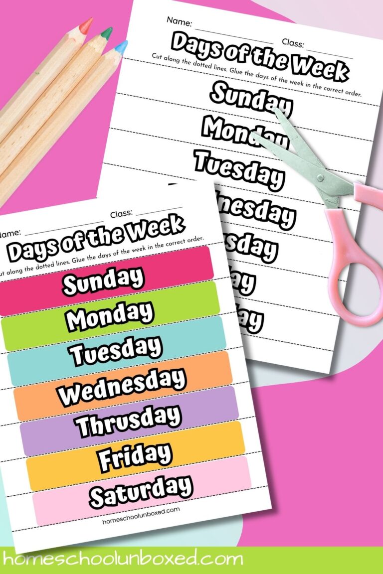 Days of the Week Cut and Paste Printable