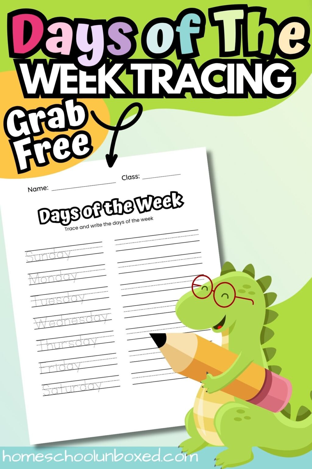 Days of the Week Tracing Worksheet (Free Printable)