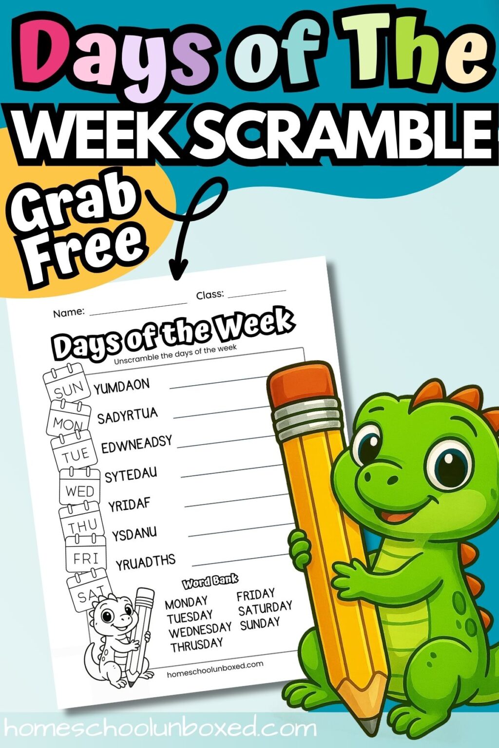 Days of the Week Word Scramble (Free Printable)