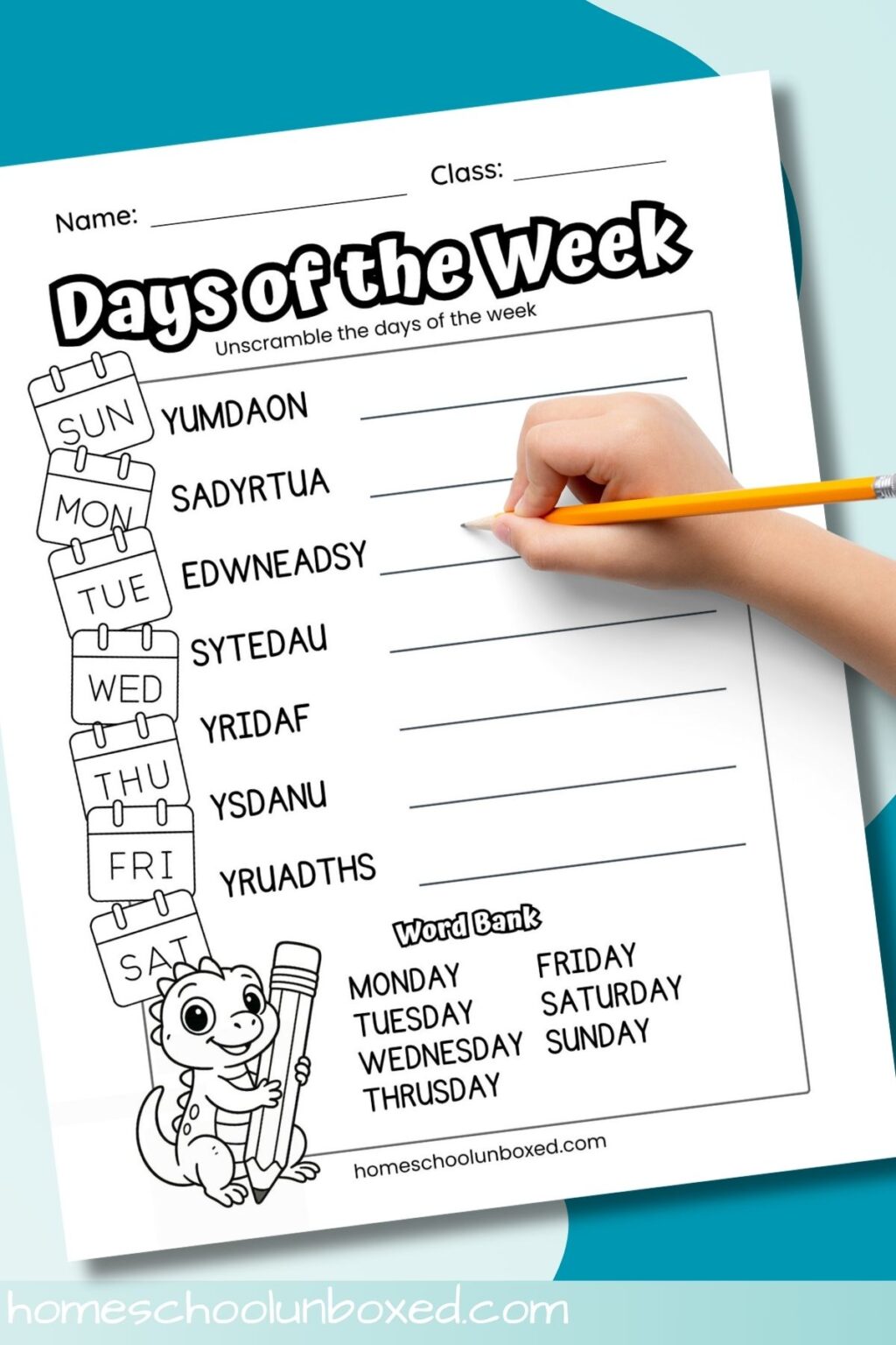Days of the Week Word Scramble (Free Printable)