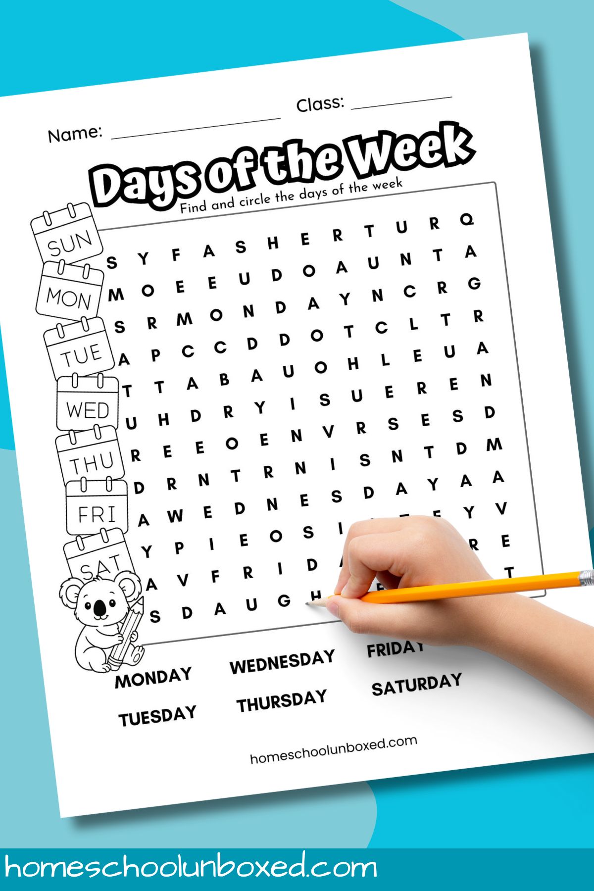 Days of the Week Word Search (Free Printable)