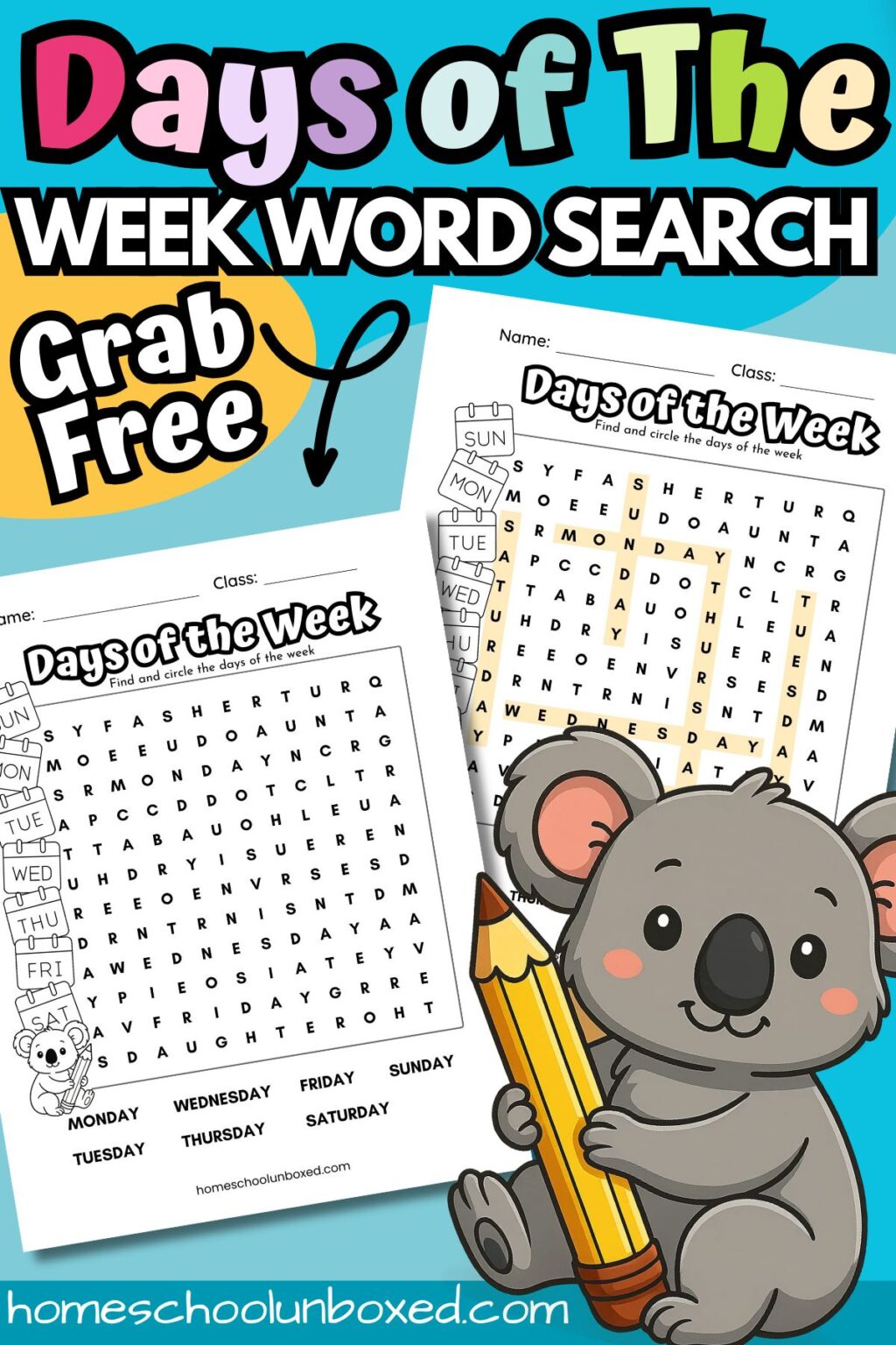 Days of the Week Word Search (Free Printable)